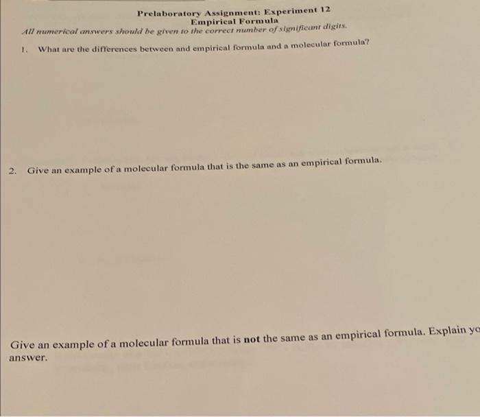 Solved Prelaboratory Assignment: Experiment 12 Empirical | Chegg.com