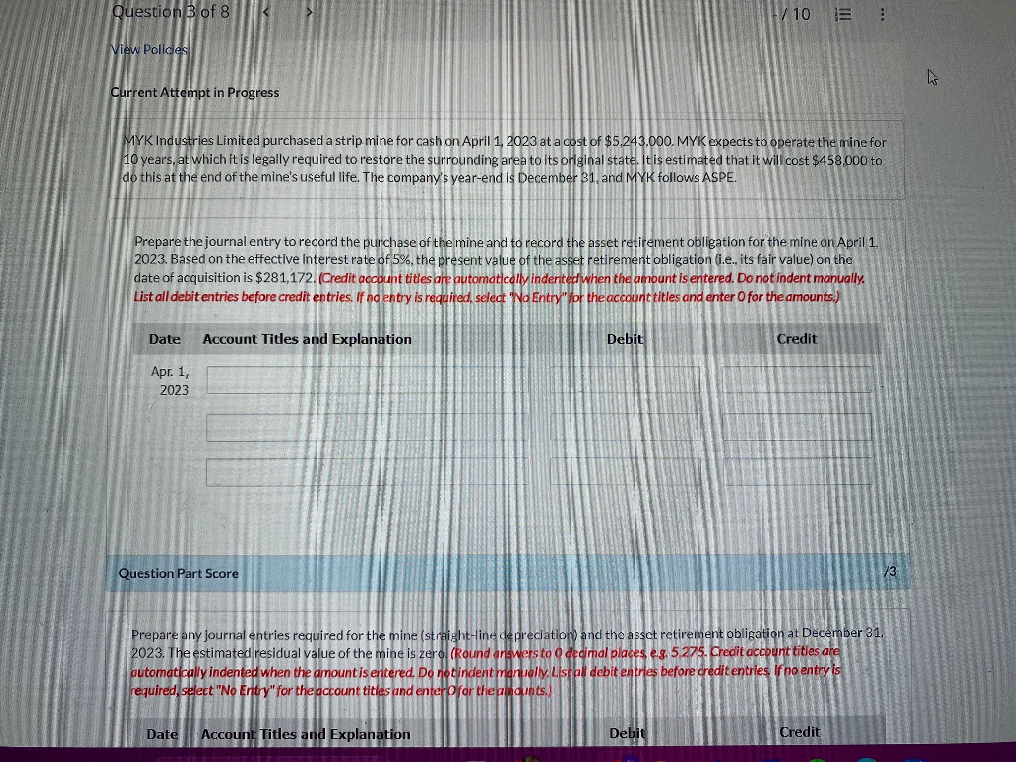 Solved Question 3 ﻿of 8View PoliciesCurrent Attempt in | Chegg.com