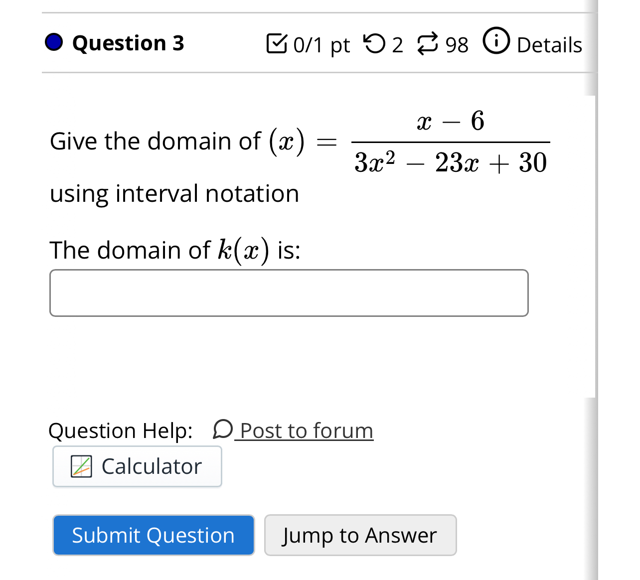 Solved by an EXPERT Question 30/1 ﻿pt298DetailsGive the domain of | Chegg.com