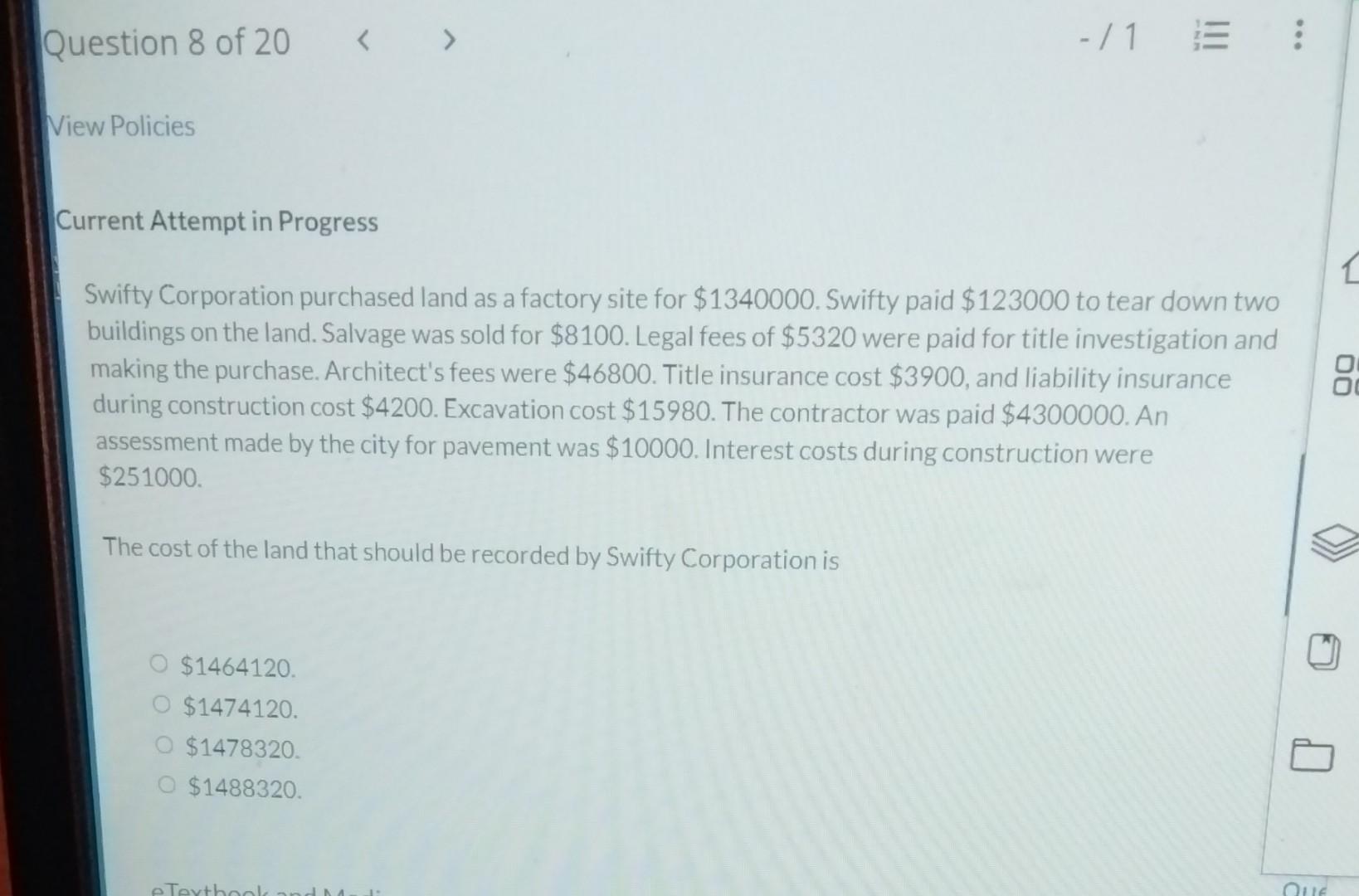 Solved Irrent Attempt in Progress Swifty Corporation | Chegg.com