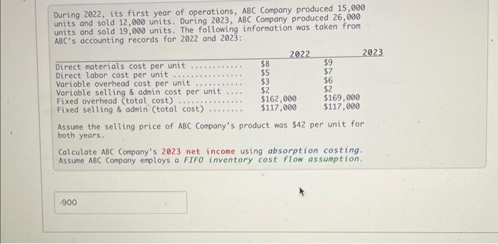 Solved During 2022, its first year of operations, ABC | Chegg.com