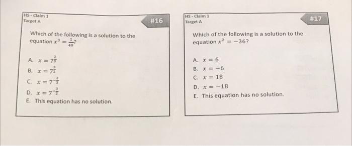 Solved HS-Claim Target A #16 HS. Claim 1 Target A #17 Which | Chegg.com