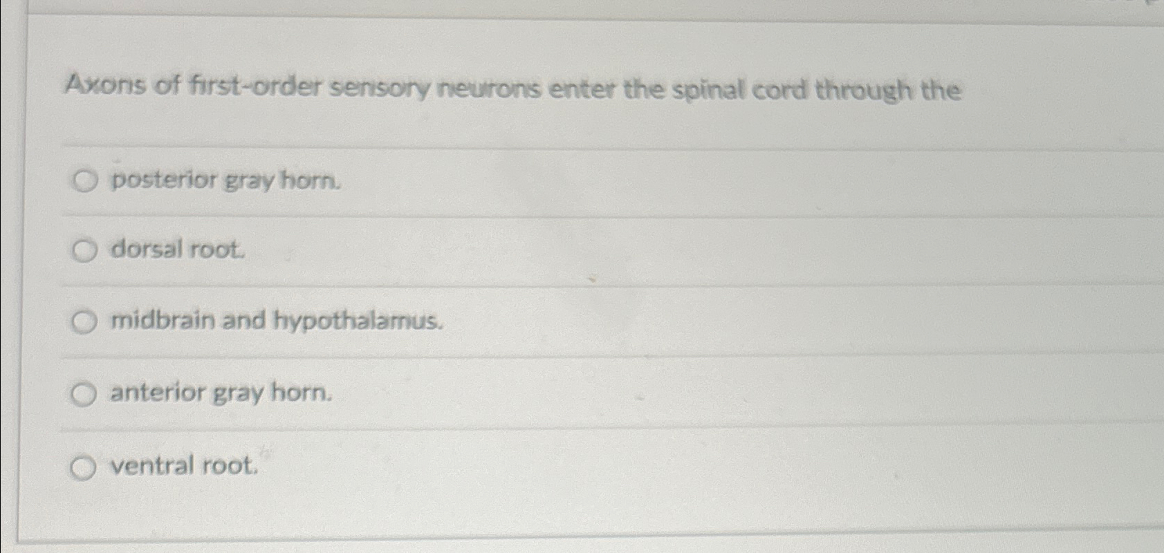 Solved Axons of first-order sensory neurons enter the spinal | Chegg.com