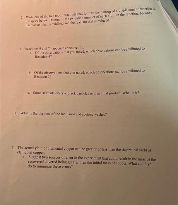 Solved 2. Write one of the two redox reactions that follows | Chegg.com