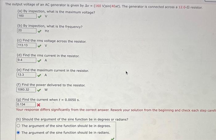 Solved The output voltage of an AC generator is given by | Chegg.com