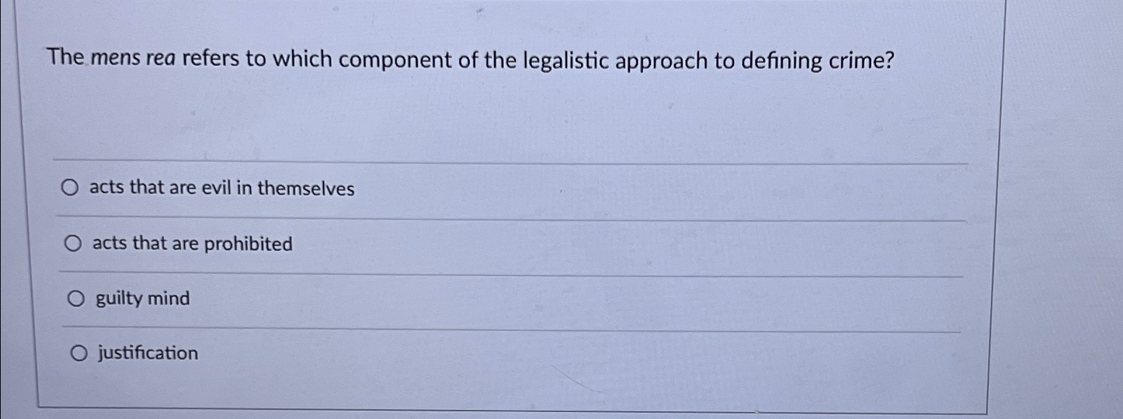 Solved The mens rea refers to which component of the | Chegg.com