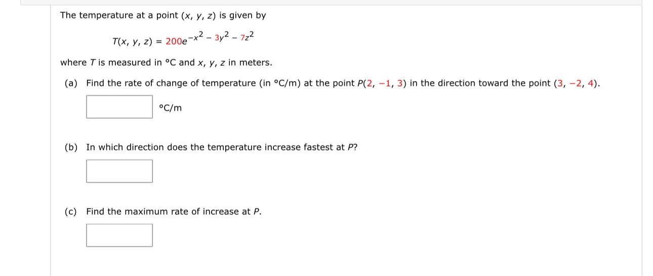 Solved The temperature at a point (x,y,z) ﻿is given | Chegg.com
