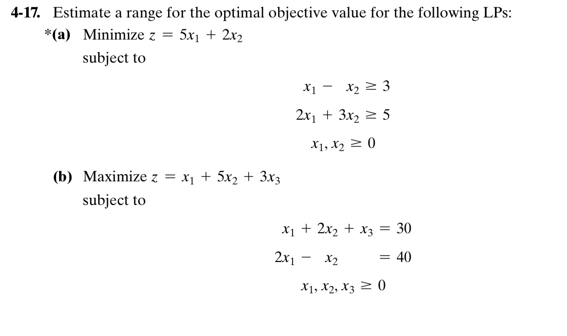 Solved 4-17. ﻿Estimate a range for the optimal objective | Chegg.com