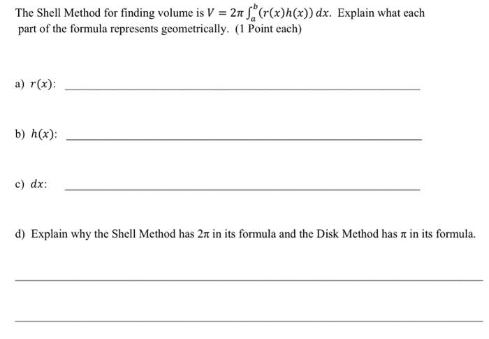 Solved The Shell Method for finding volume is | Chegg.com