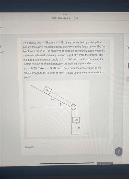 Solved A block of mass mA=20 kg on an inclined plane and a | Chegg.com