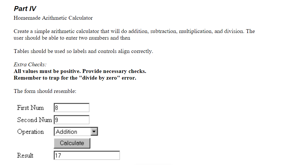 Part IVHomemade Arithmetic CalculatorCreate a simple | Chegg.com
