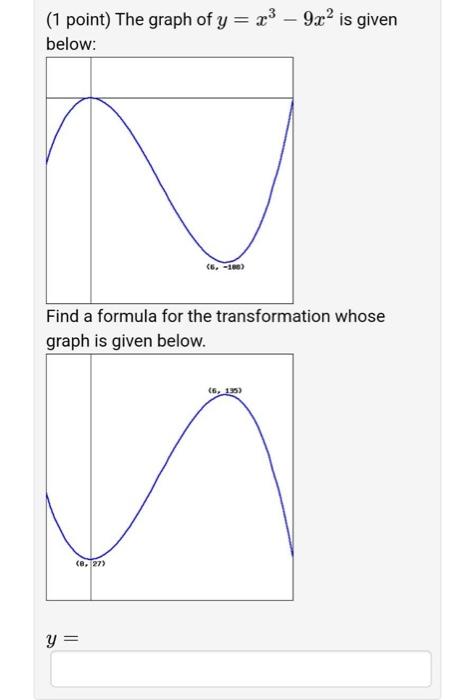 Solved (1 point) The graph of y=x3−9x2 is given below: Find | Chegg.com