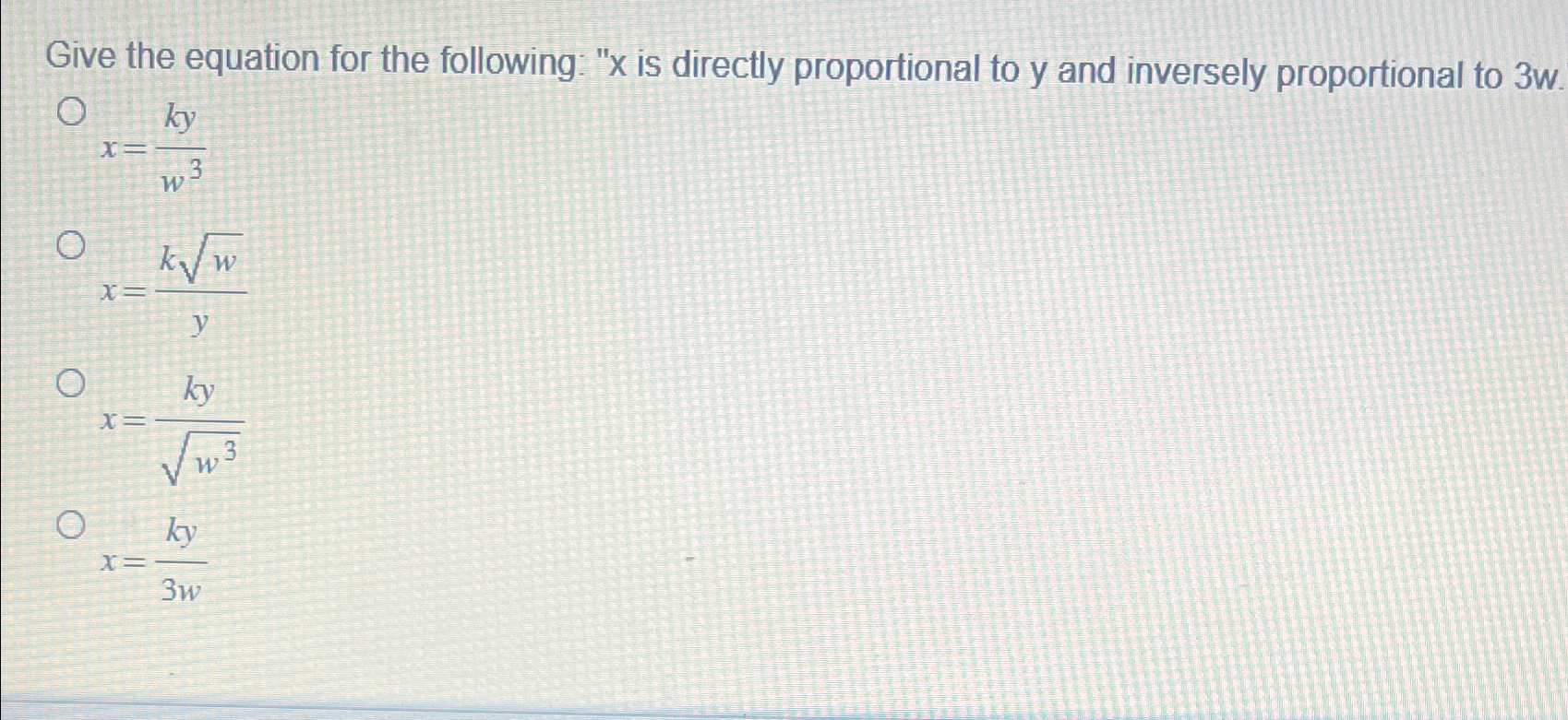 Solved Give the equation for the following: " x ﻿is directly | Chegg.com