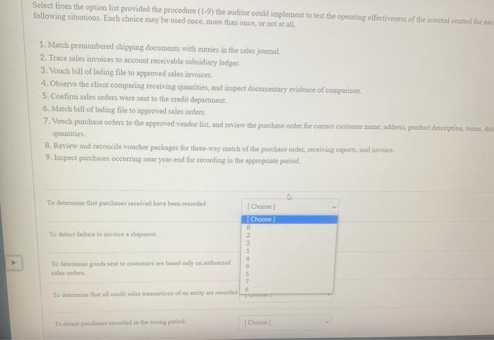 Select from the option list provided the procedure | Chegg.com