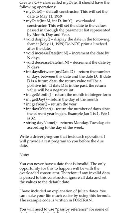 Solved Create a C++ class called myDate. It should have the | Chegg.com