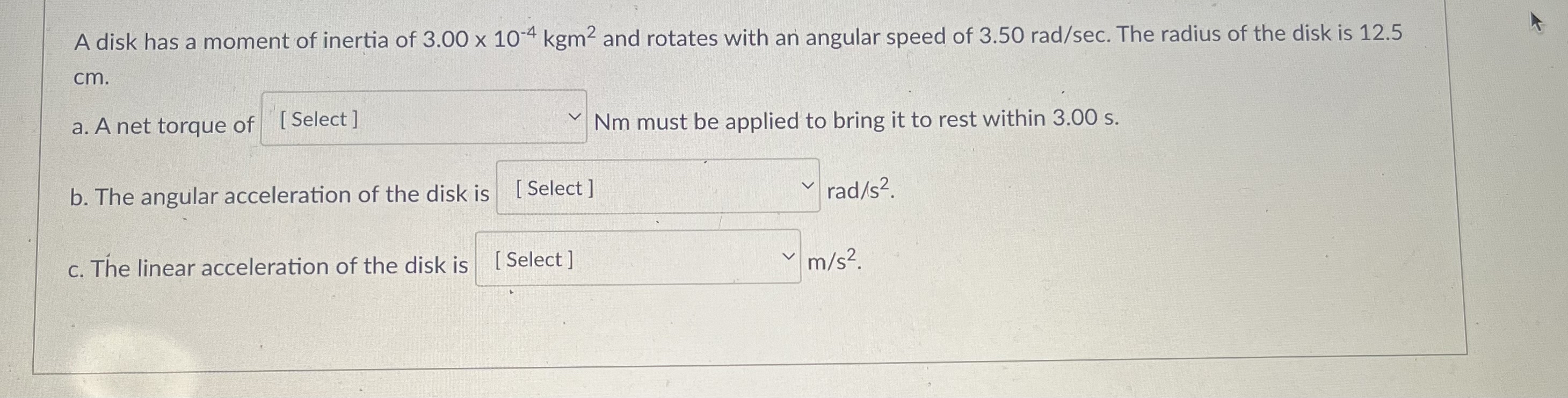 Solved A disk has a moment of inertia of 3.00×10-4kgm2 ﻿and | Chegg.com