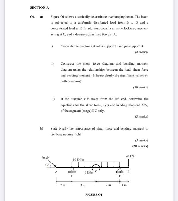 Solved SECTION A Q1. a) Figure QI shows a statically | Chegg.com