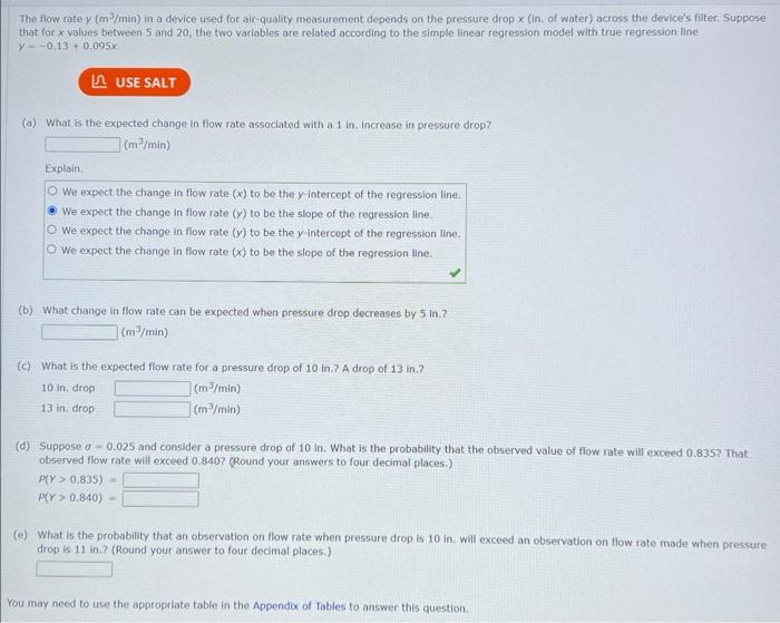 Solved The flow rate y( m3/min ) in a device used for | Chegg.com