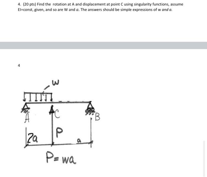 Solved 4. (20 pts) Find the rotation at A and displacement | Chegg.com Solved 4. (20 pts) Find the rotation at A and displacement | Chegg.com