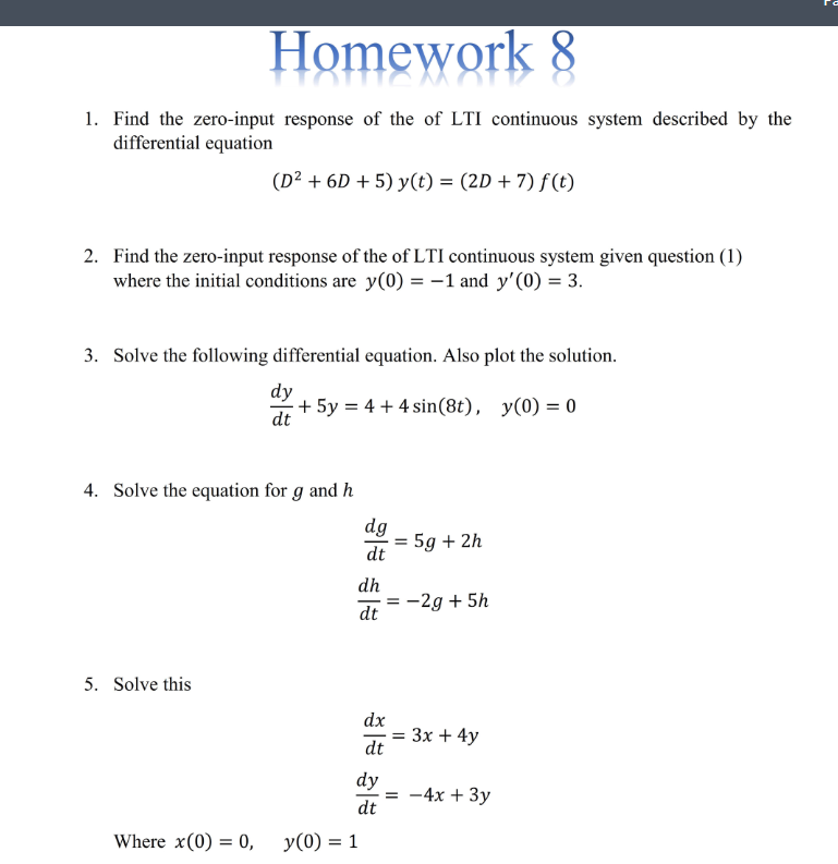 Solved Homework 8Write the proper matlab code for these | Chegg.com