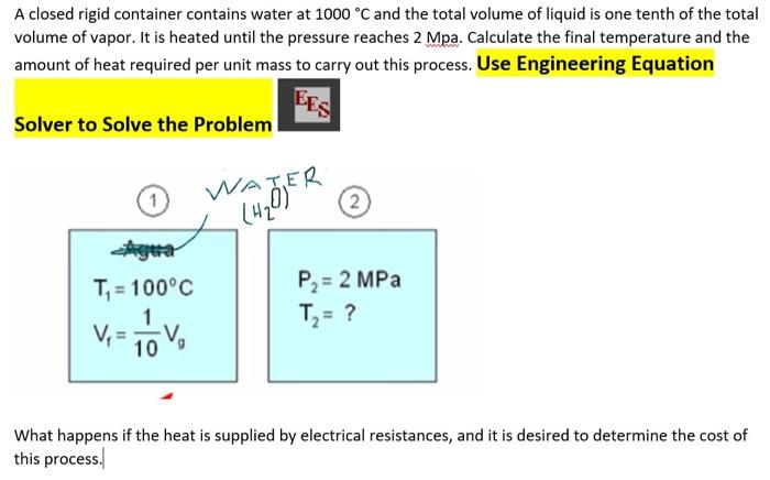 Solved A closed rigid container contains water at 1000 °C | Chegg.com