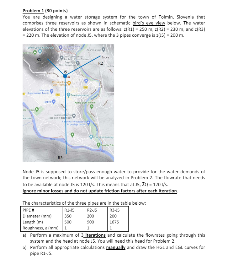 [Solved]: Problem 1 ( 30 points) You are designing a water