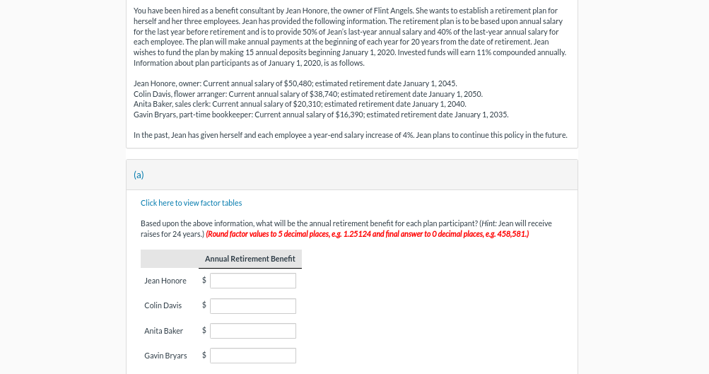 Solved You have been hired as a benefit consultant by Jean | Chegg.com