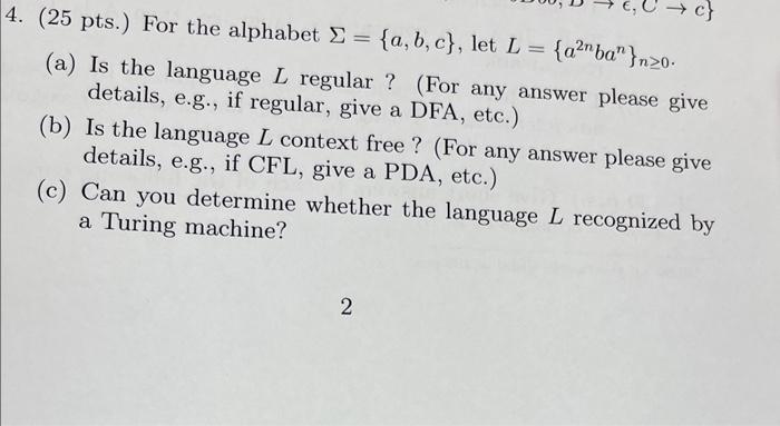 Solved (25 pts.) For the alphabet Σ={a,b,c}, let | Chegg.com