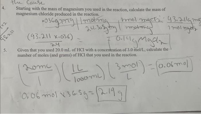 Solved Calculate the number of moles of magnesium used in | Chegg.com