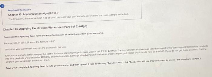 Solved Required information Chapter 13: Applying Excel | Chegg.com