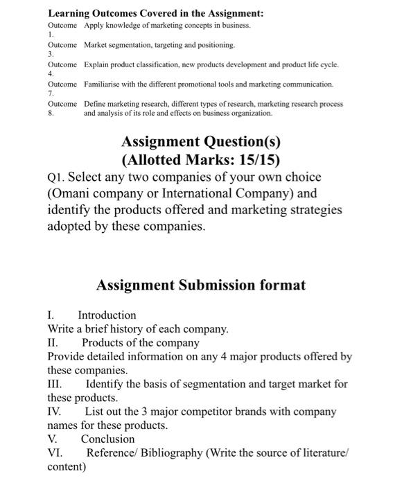 Solved Learning Outcomes Covered in the Assignment: Outcome | Chegg.com