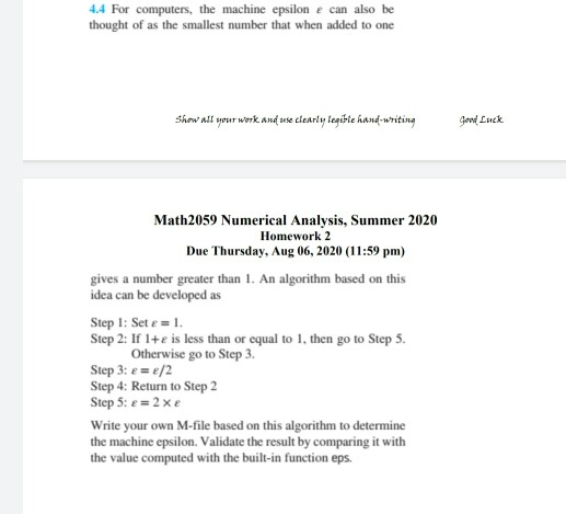 Solved 4.4 For computers, the machine epsilon e can also be | Chegg.com