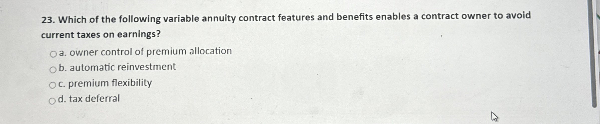 Solved Which of the following variable annuity contract | Chegg.com