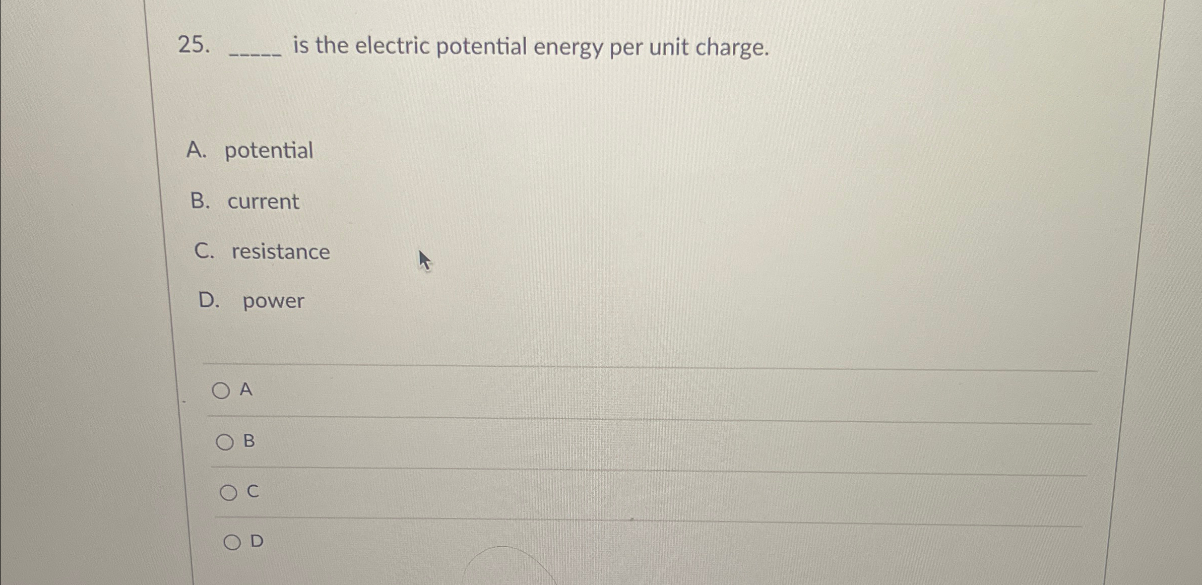 Solved ﻿is the electric potential energy per unit | Chegg.com