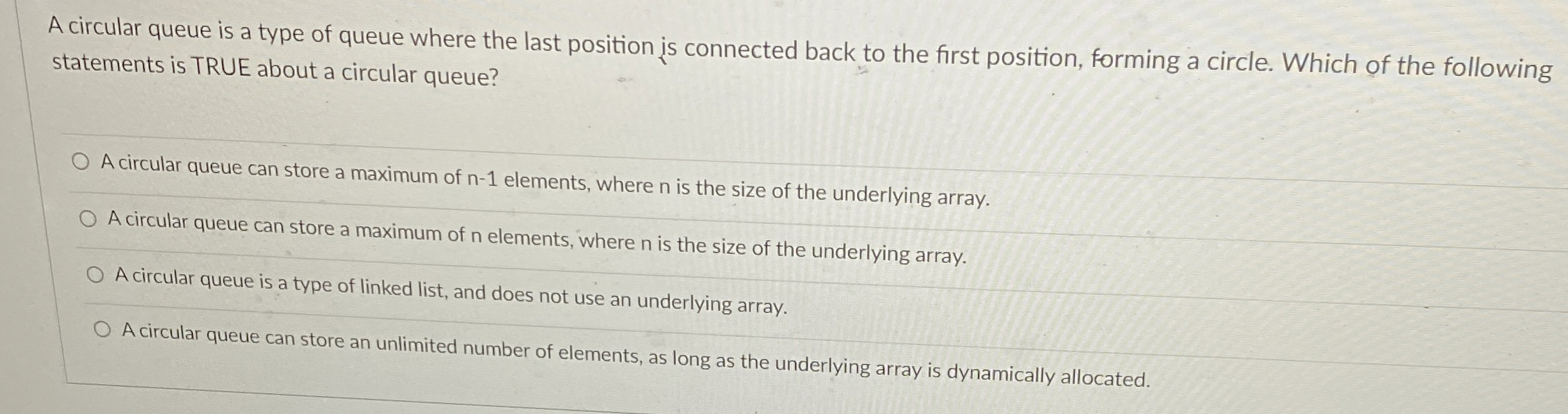 Solved A circular queue is a type of queue where the last | Chegg.com