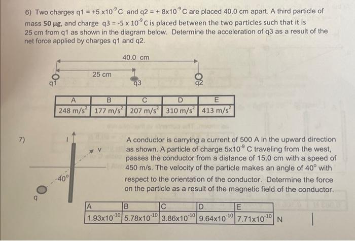 Solved 6) Two charges q1=+5×10−9C and q2=+8×10−9C are placed | Chegg.com