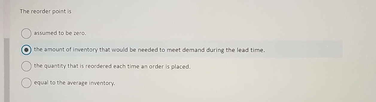 Solved The reorder point isassumed to be zero.the amount of | Chegg.com