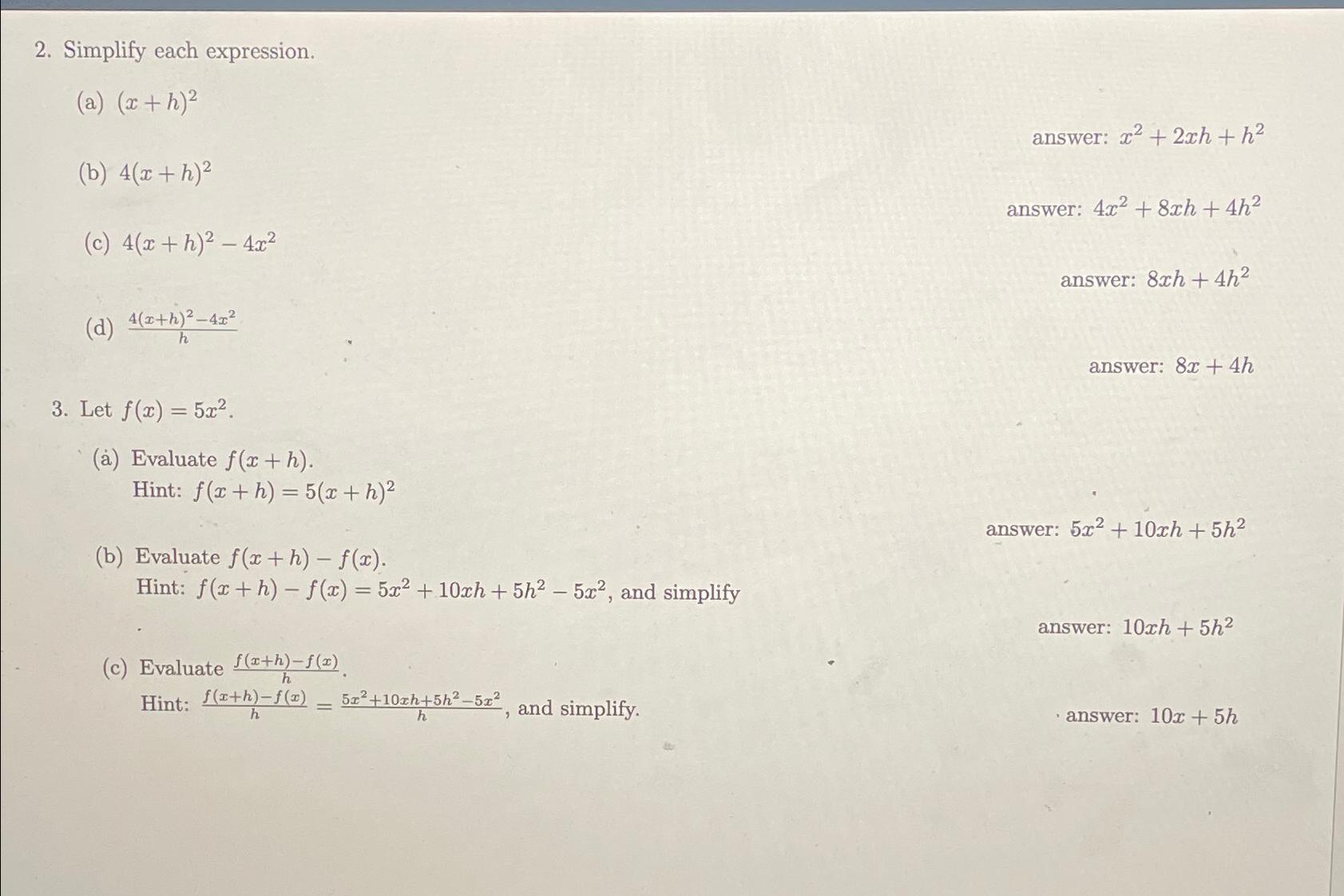 Solved Simplify each expression.(a) (x+h)2 ﻿answer: | Chegg.com
