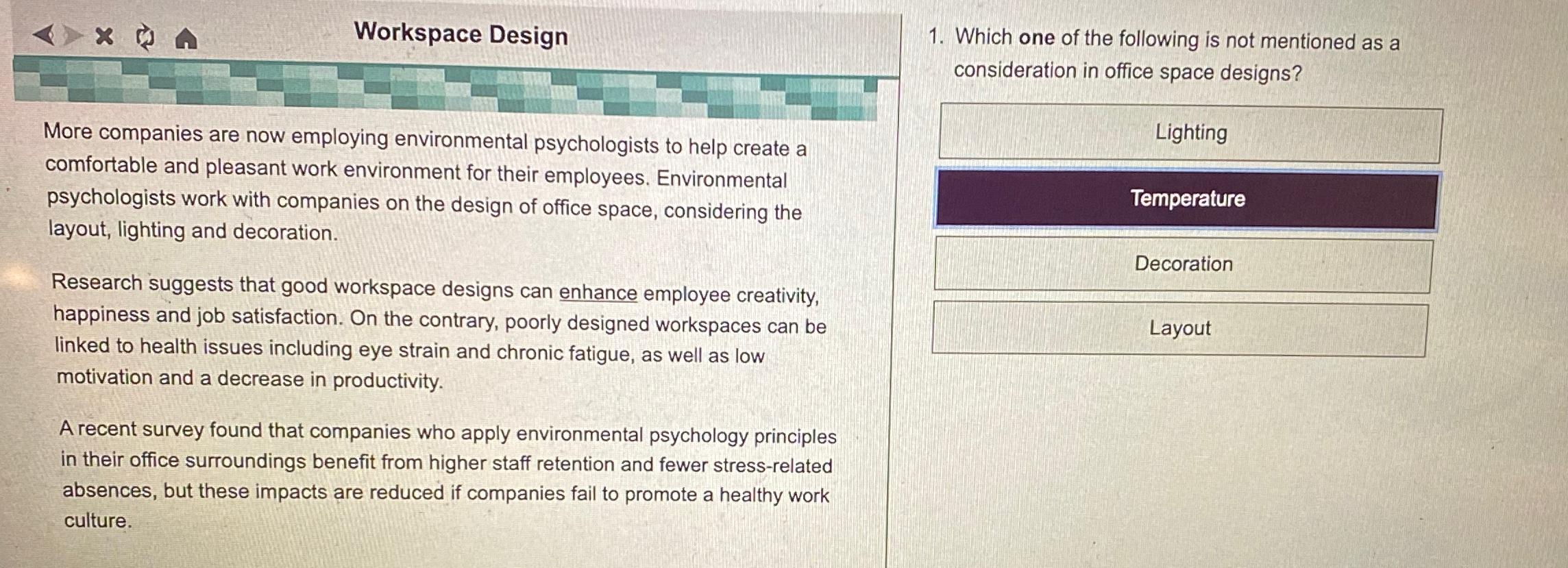 Solved Workspace DesignMore companies are now employing | Chegg.com