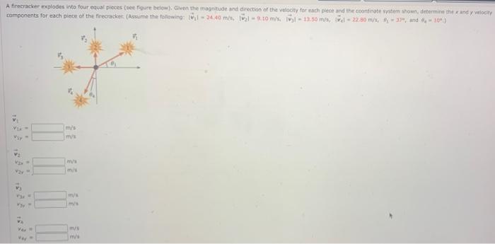 Solved A firecracker explodes into four equal proces (see | Chegg.com