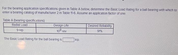 Solved For the bearing application specifications given in | Chegg.com