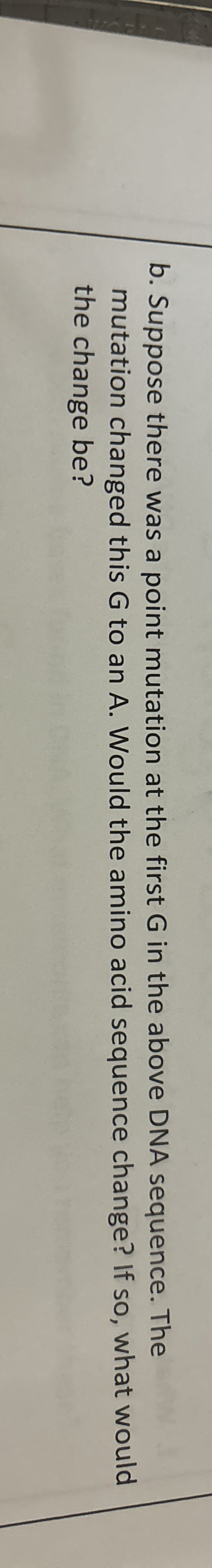 Solved b. ﻿Suppose there was a point mutation at the first G | Chegg.com
