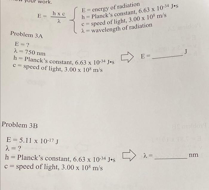 Solved E=λh×c⎩⎨⎧E= energy of radiation h= Planck’s constant, | Chegg.com