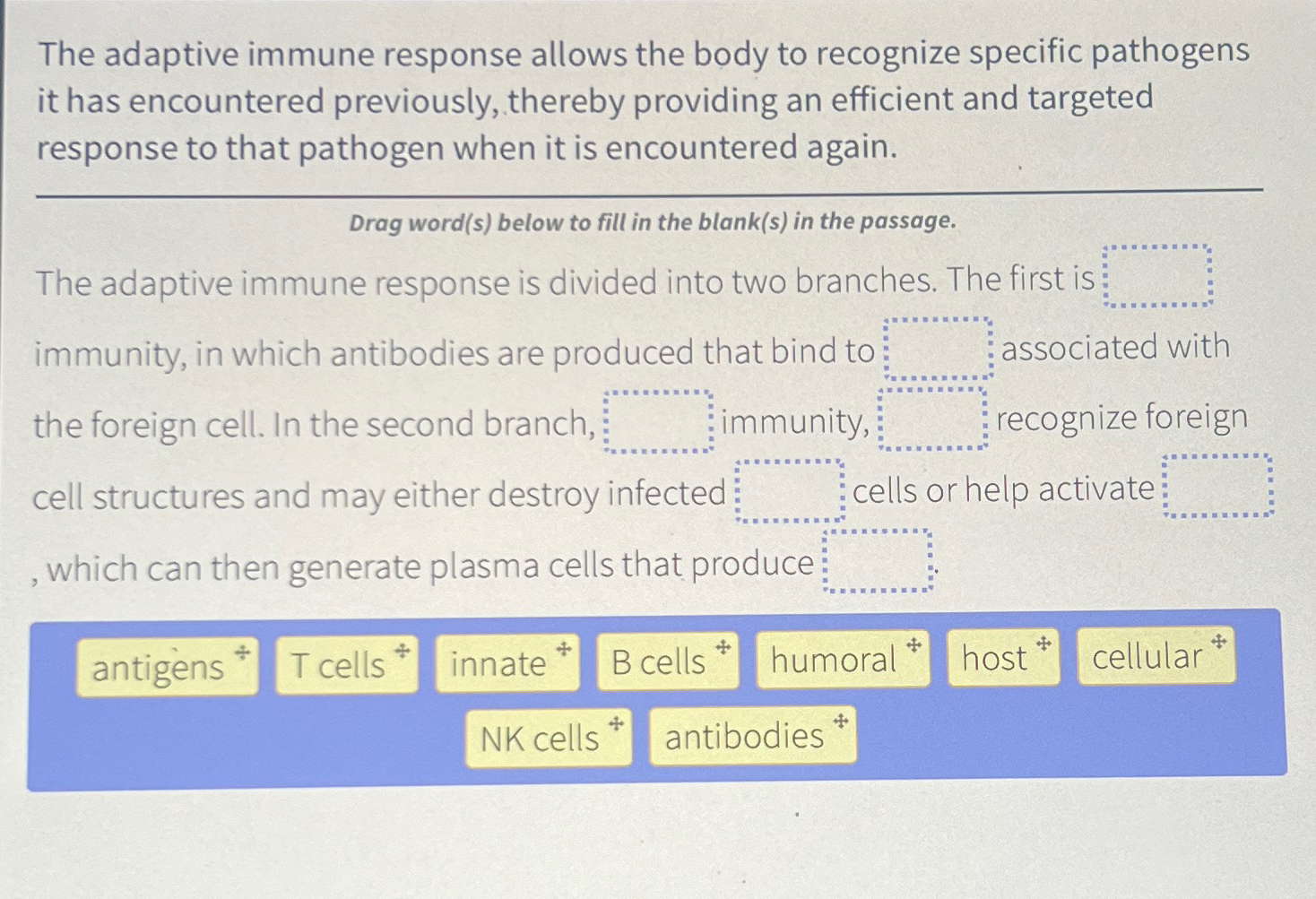 Solved The adaptive immune response allows the body to | Chegg.com