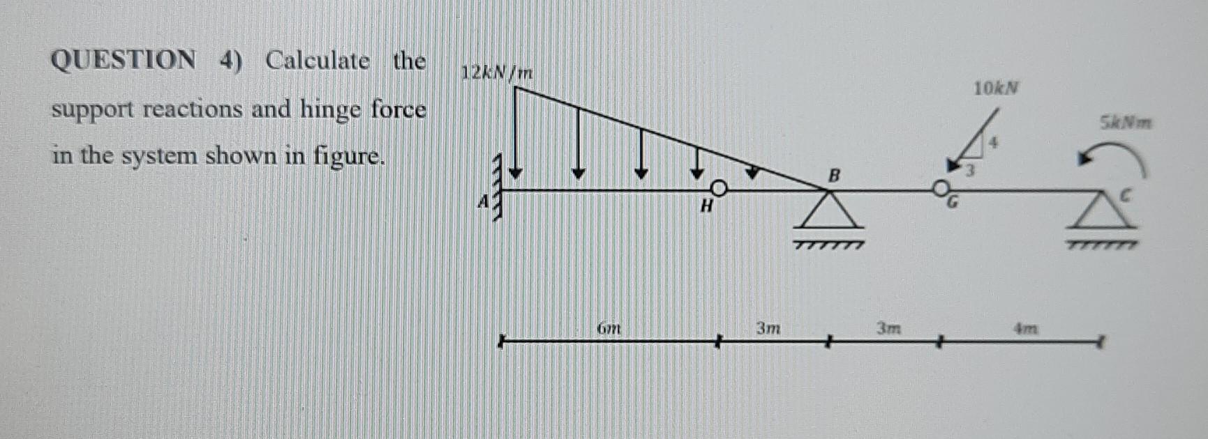 Solved QUESTION 4) Calculate the support reactions and hinge | Chegg.com