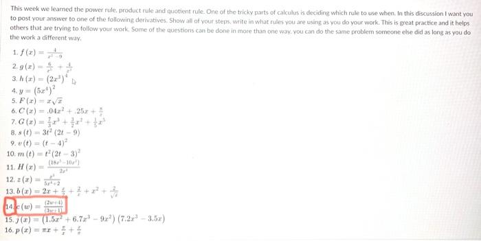 Solved This week we learned the power rule product rule and | Chegg.com