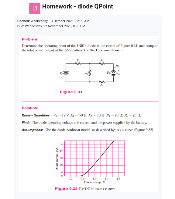 Solved Homework - diode QPoint Opened: Wednesday, 13 October | Chegg.com