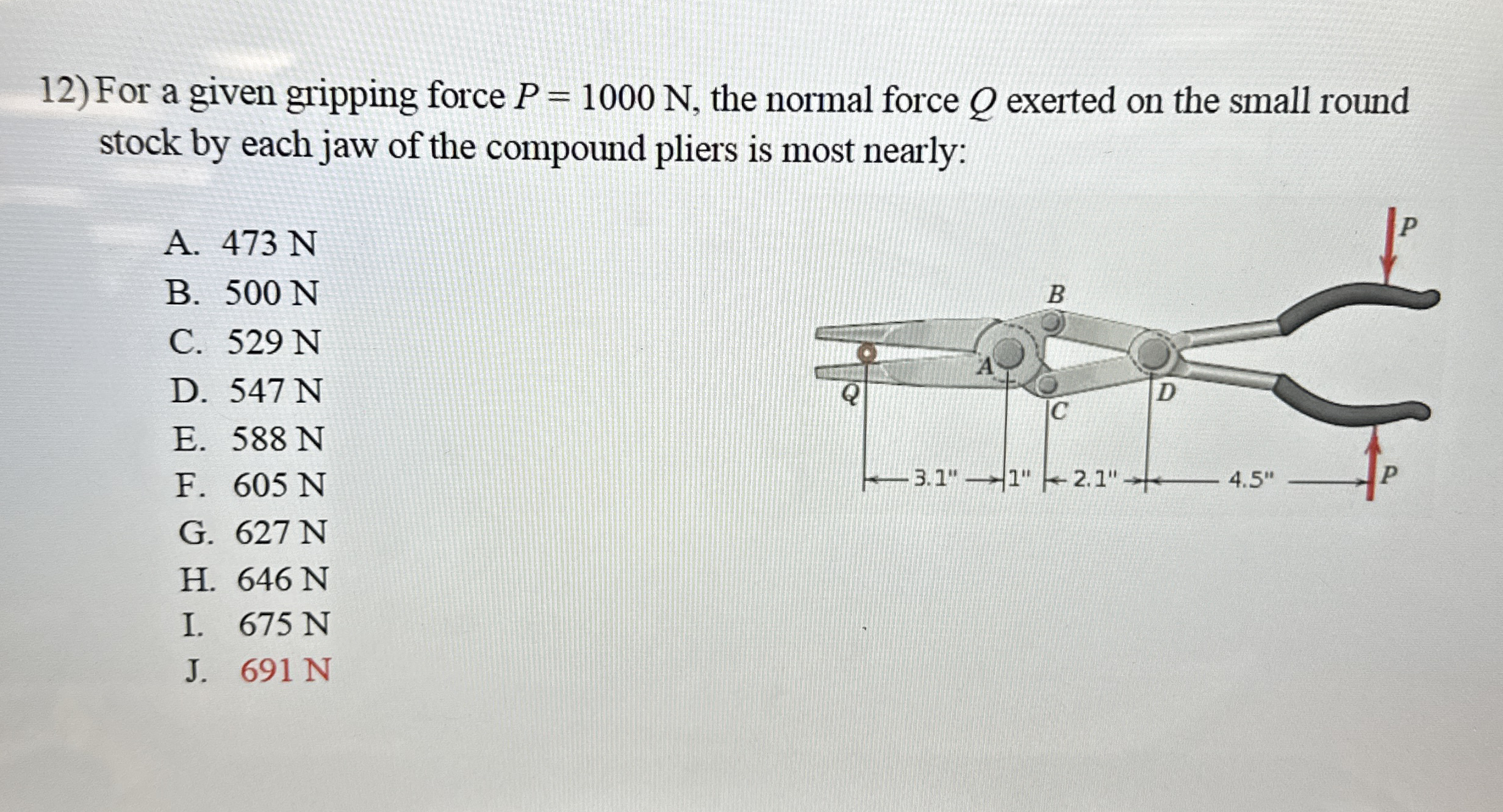 Solved For a given gripping force P=1000N, ﻿the normal force | Chegg.com