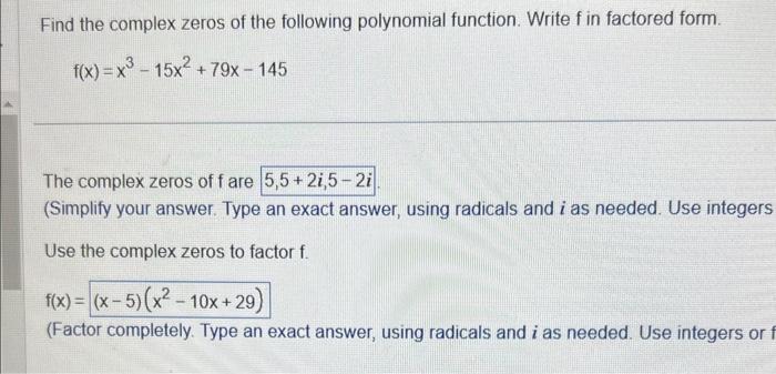 Solved Find the complex zeros of the following polynomial | Chegg.com
