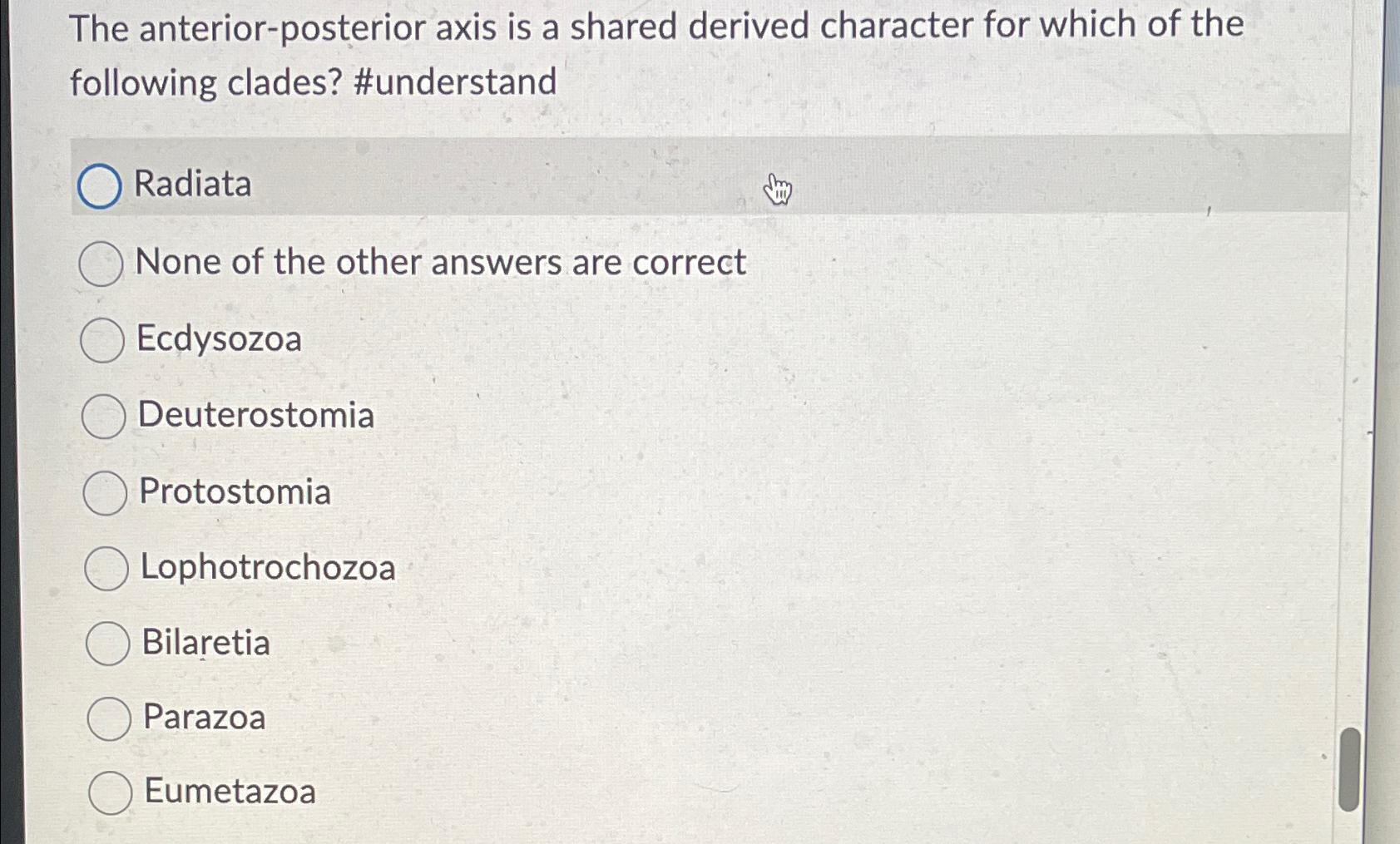 Solved The anterior-posterior axis is a shared derived | Chegg.com